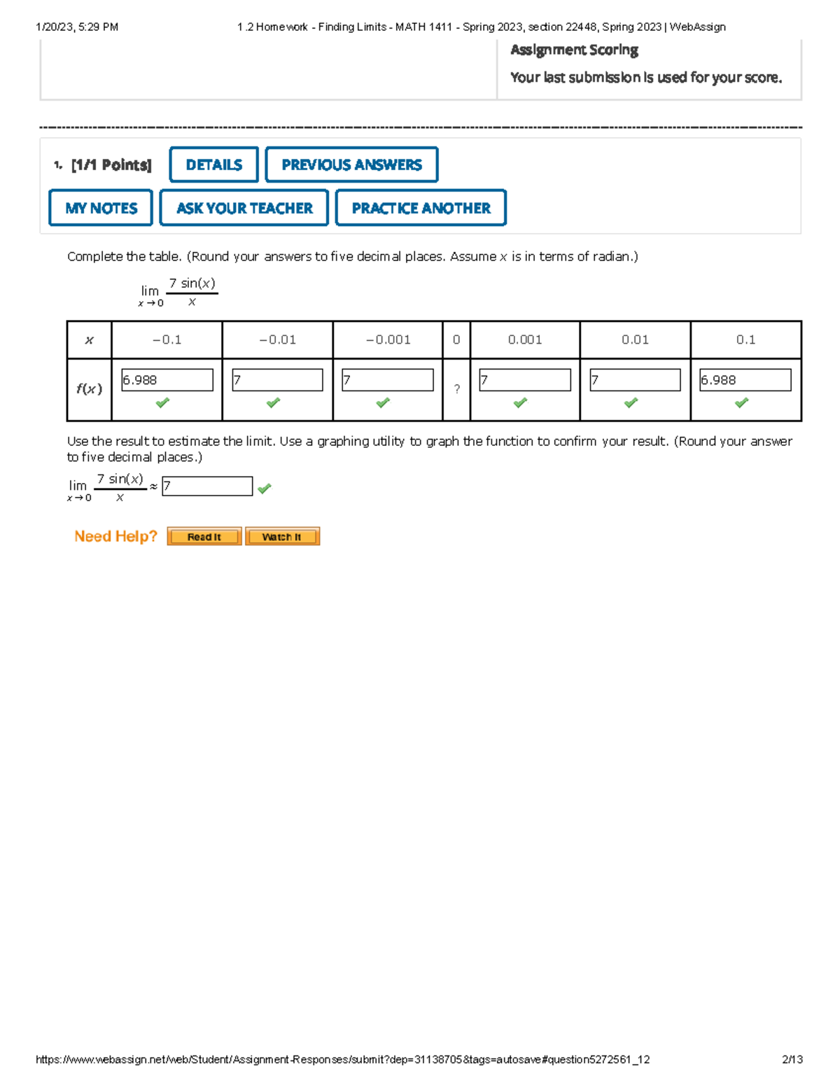 1.2 Homework - Finding Limits - Complete the table. (Round your answers ...