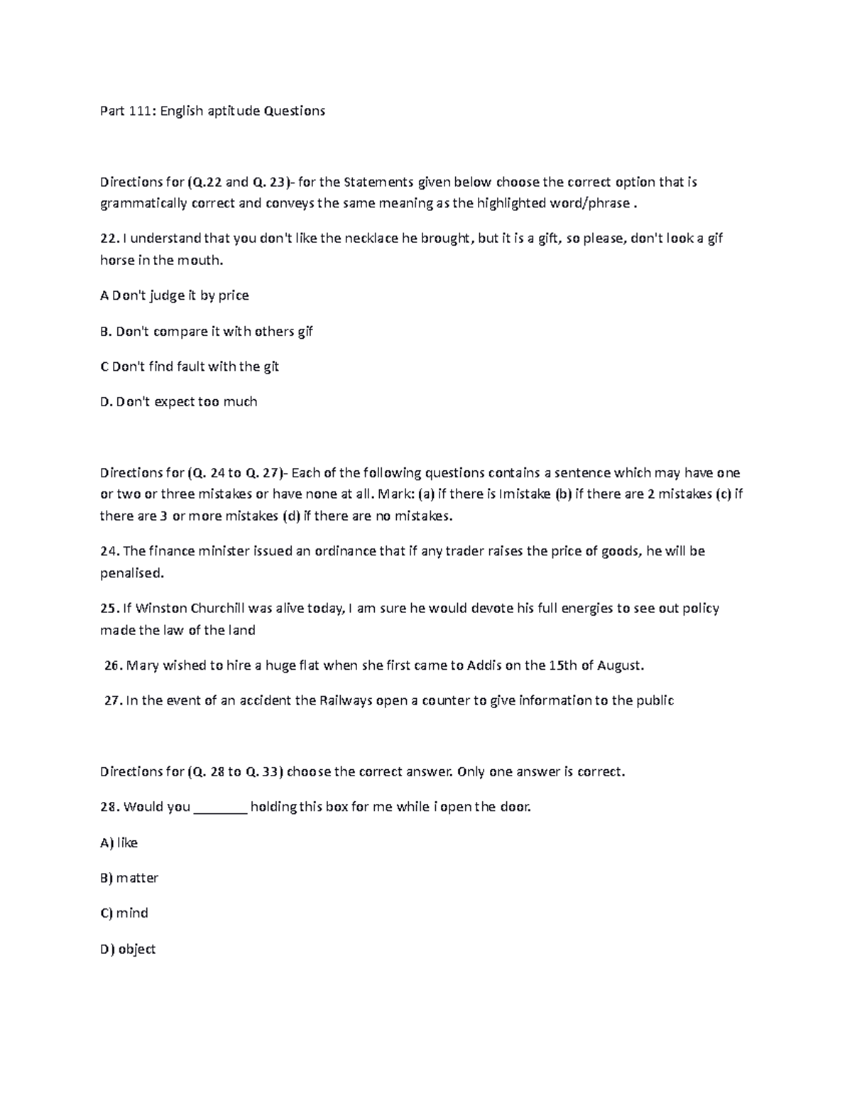 Part 111 Engli-WPS Office - Part 111: English aptitude Questions ...