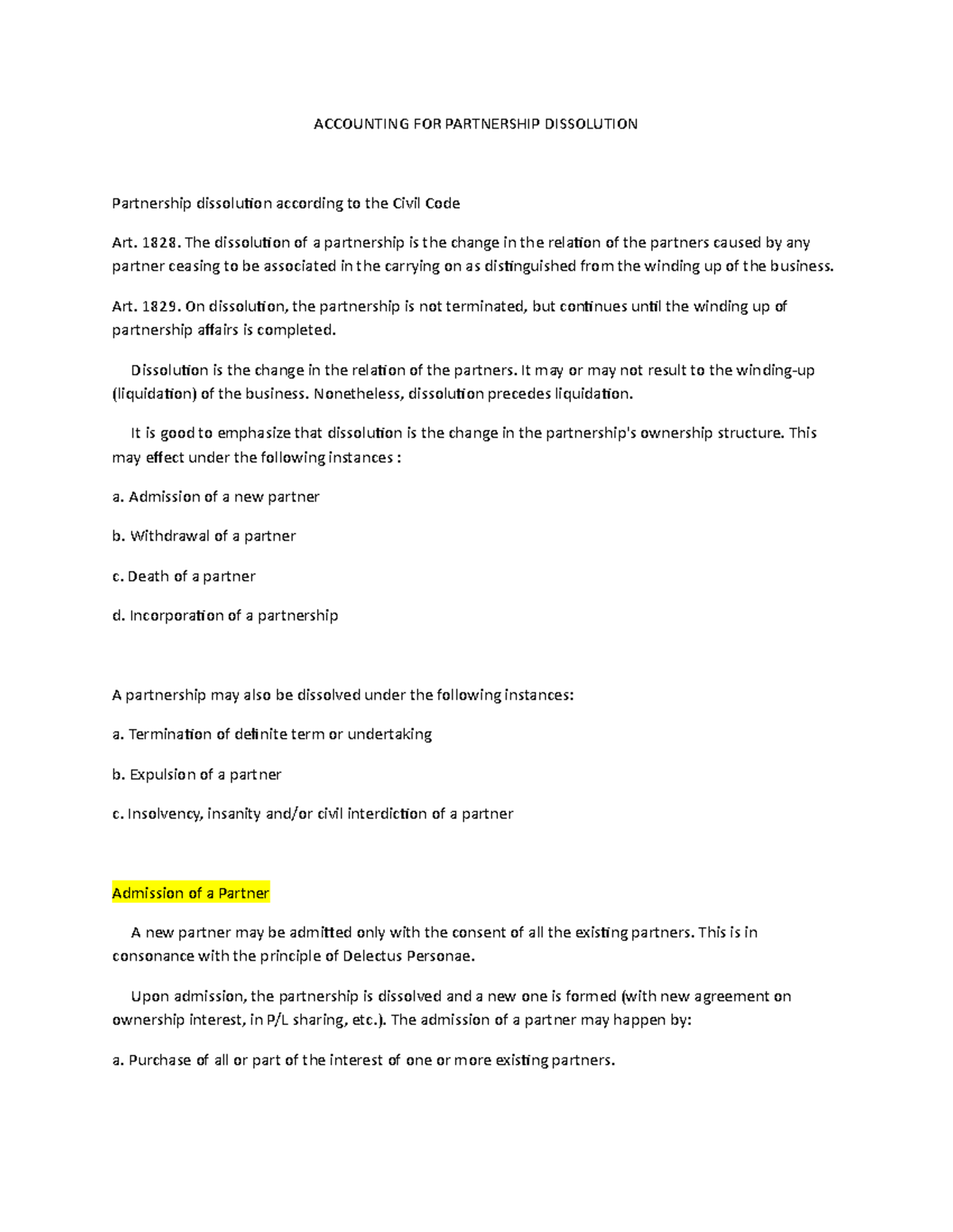 Accounting FOR Partnership Dissolution - ACCOUNTING FOR PARTNERSHIP ...