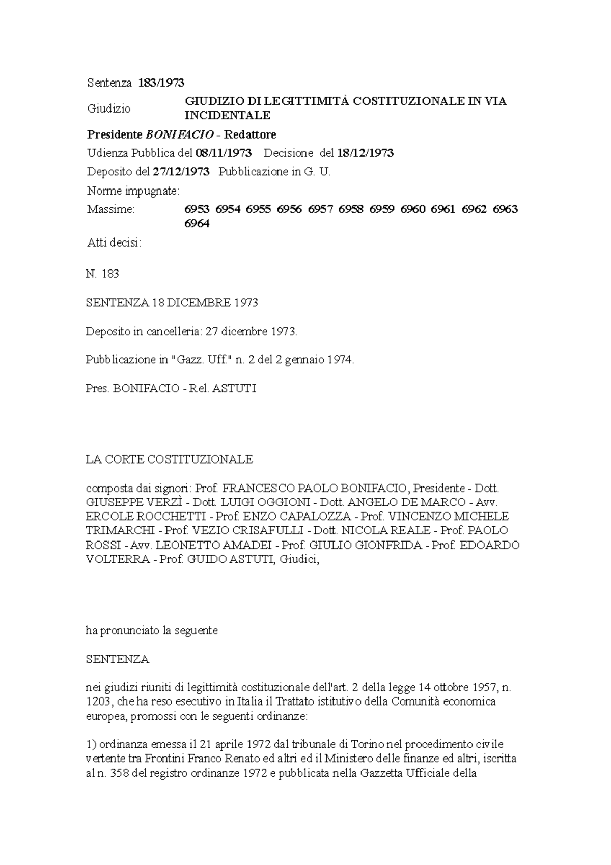 Sentenza Franco Frontini - Sentenza 183/ Giudizio GIUDIZIO DI ...