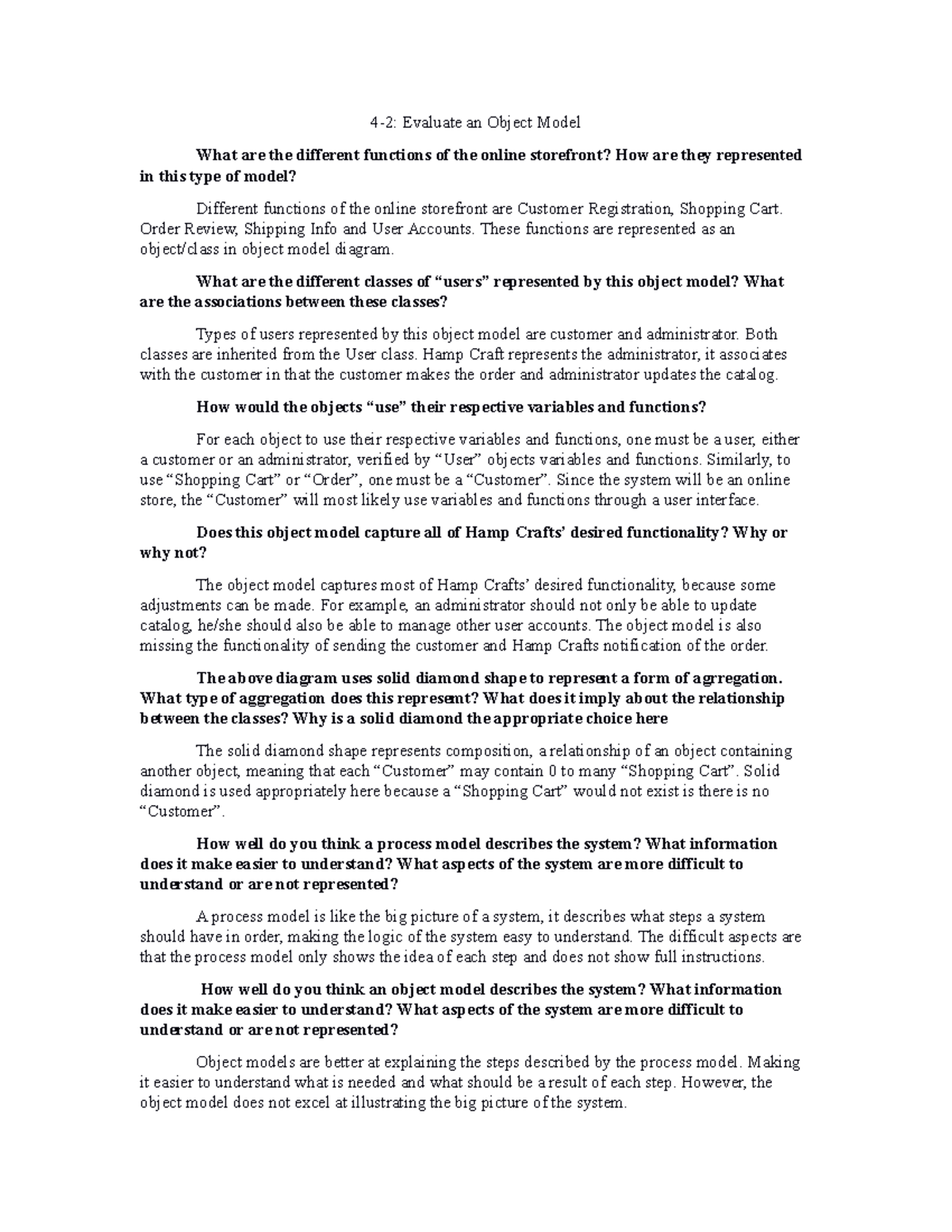 CS255 4-2 - 4-2 - 4-2: Evaluate an Object Model What are the different functions of the online ...