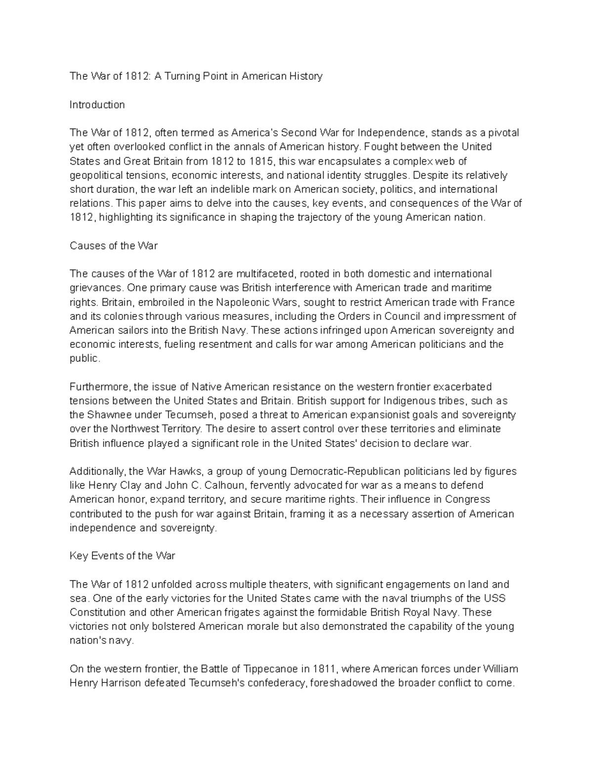 The War of 1812 A Turning Point in American History - Fought between ...