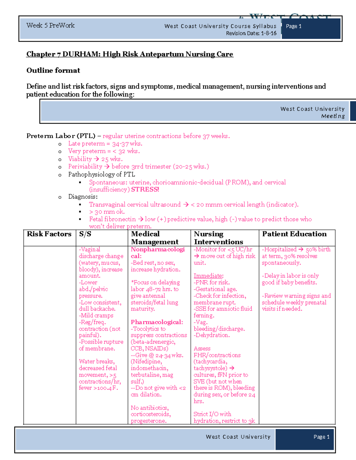 Week 5 Prework - We st C o a st U n iv e r si t y Co u r s e Sy ll ab u ...