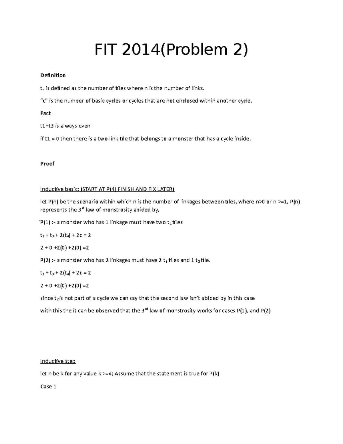 FIT 2014 (problem 2) - FIT2014 Question 2 Answer - FIT 2014(Problem 2) Definition tn is defined ...