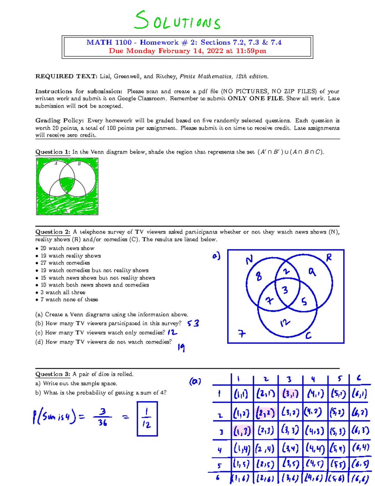 Math 1100 Assignment 2 longer - MATH 1100 - Homework # 2: Sections 7, 7 ...
