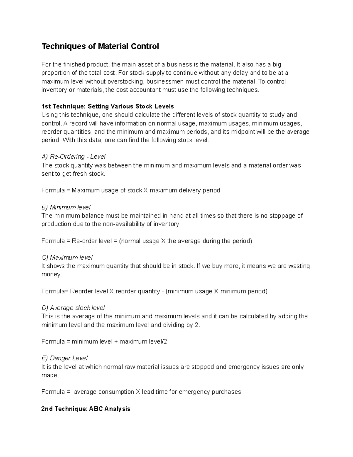 Techniques of Material Control - It also has a big proportion of the ...