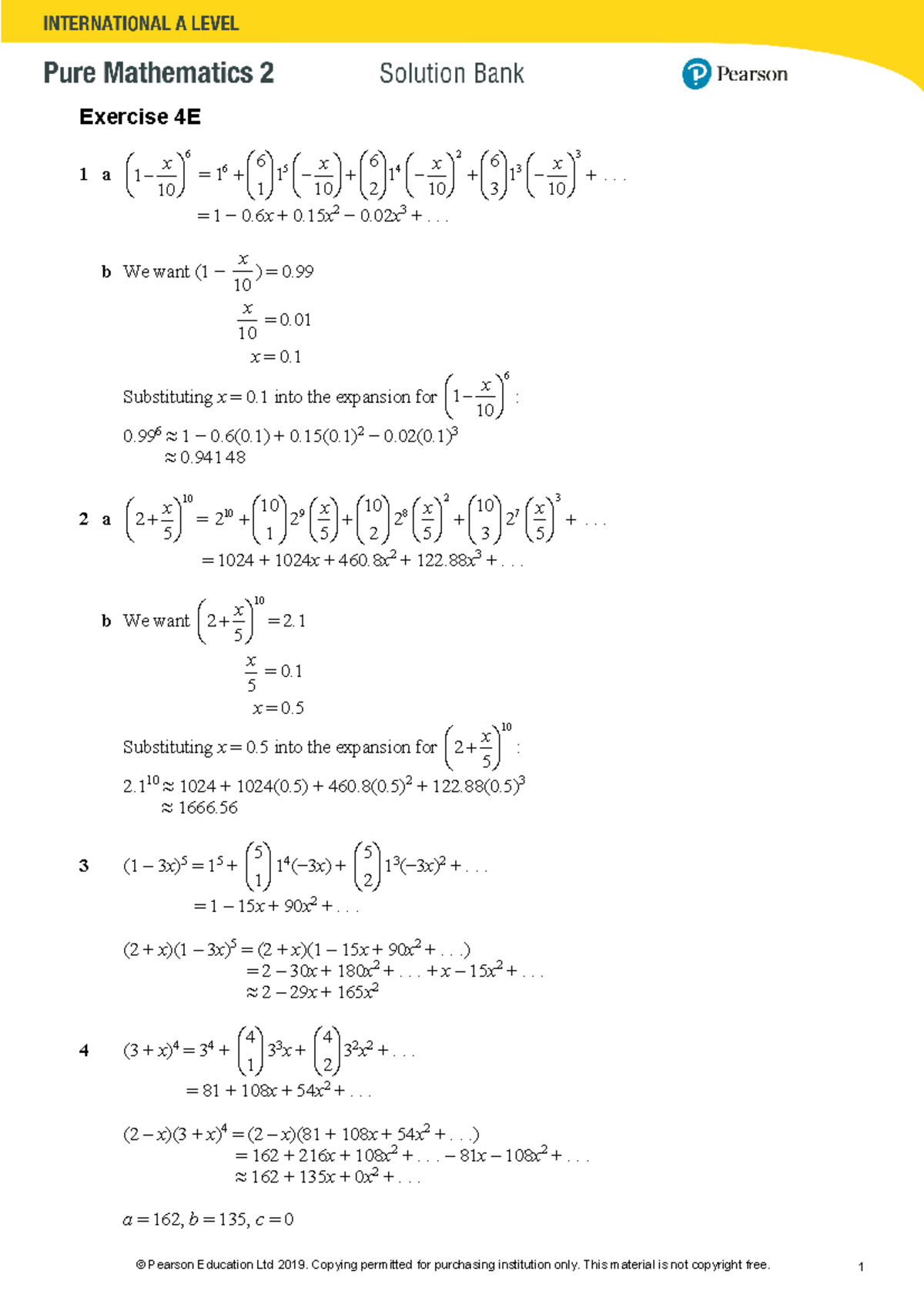 P2 Exercise 4E - maths - © Pearson Education Ltd 2019. Copying permitted for purchasing ...