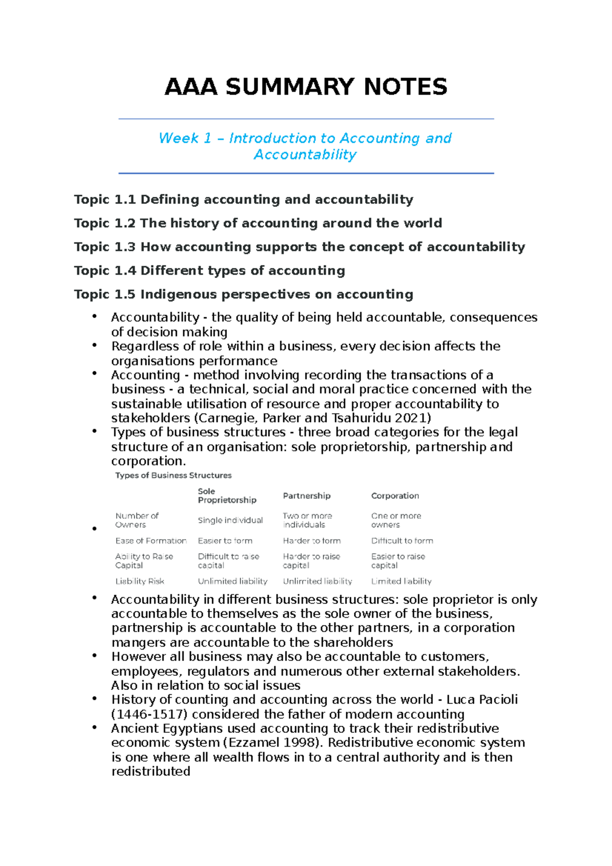 AAA Summary Notes - AAA SUMMARY NOTES Week 1 – Introduction to ...