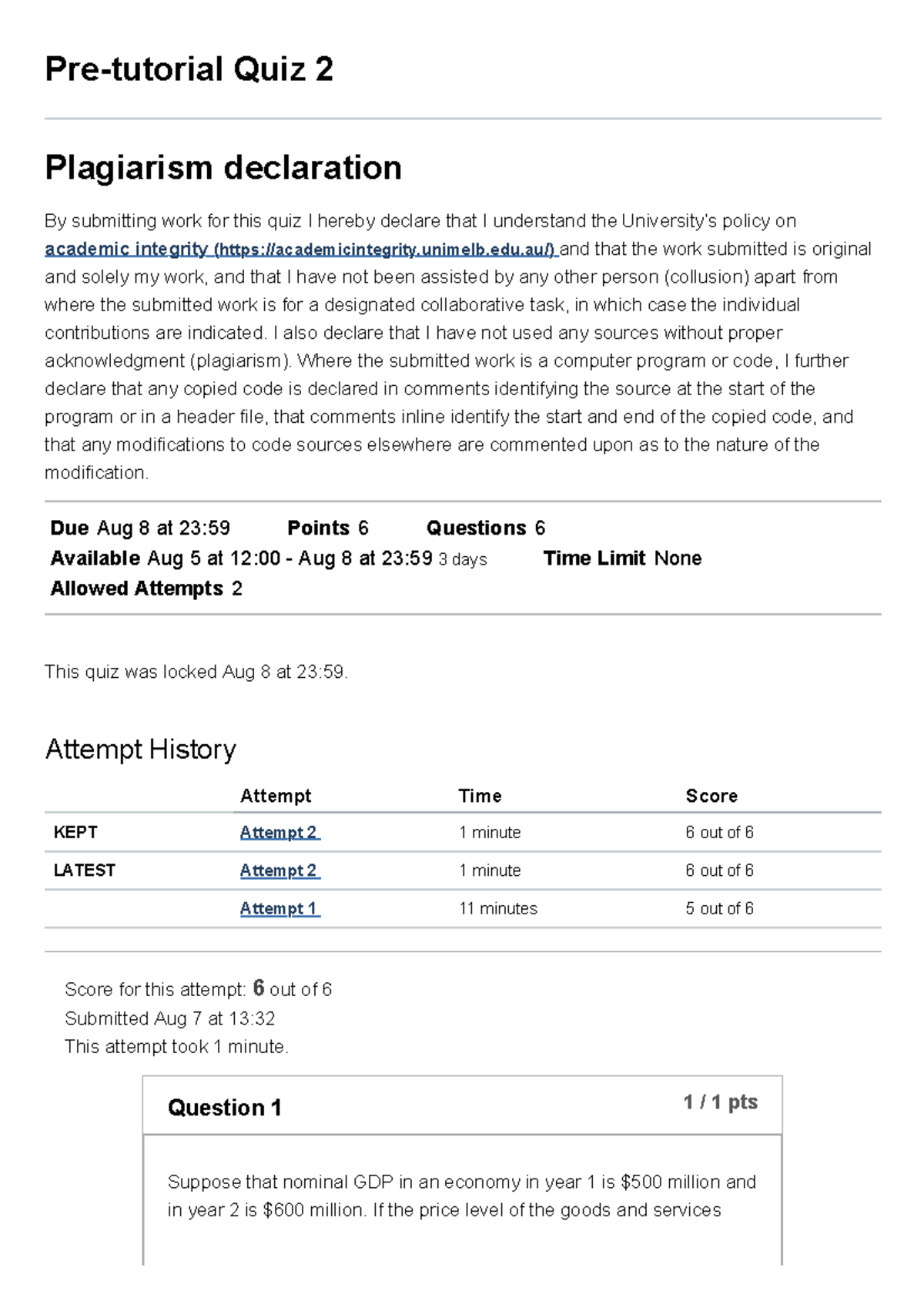 Pre-tutorial Quiz 2 answer 2021 sem2 - ECON10003 - Unimelb - Studocu