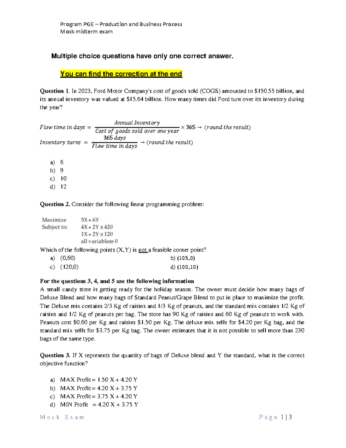 Mock Midterm Exam En 2024 Program Pge Production And Business Process Mock Midterm Exam M O