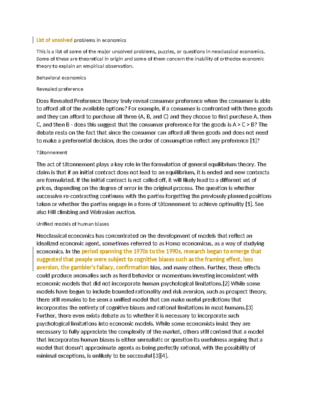 Comparison - List of unsolved problems in economics This is a list of ...