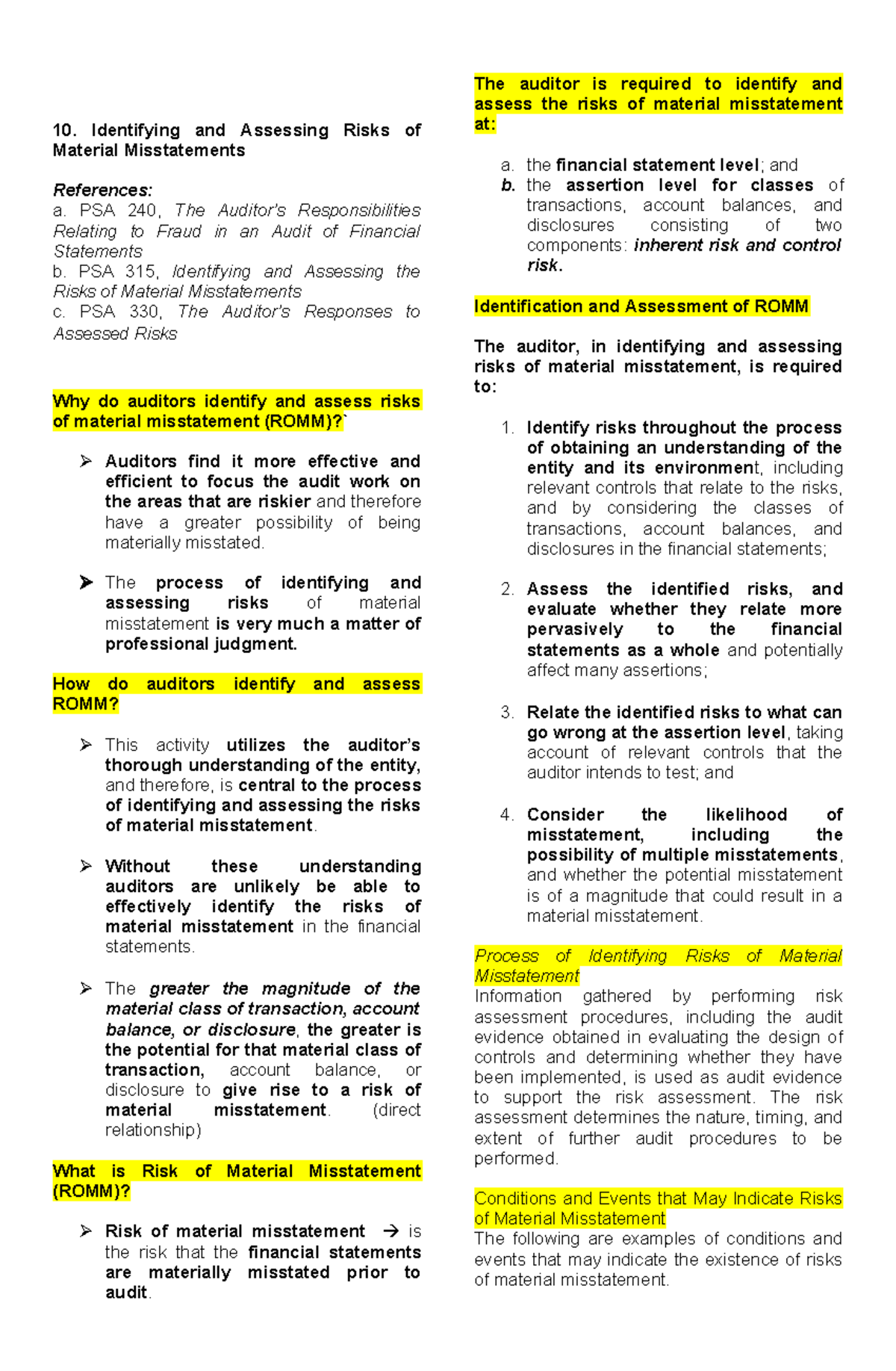 10 Identifying AND Assessing RISK - Identifying and Assessing Risks of ...