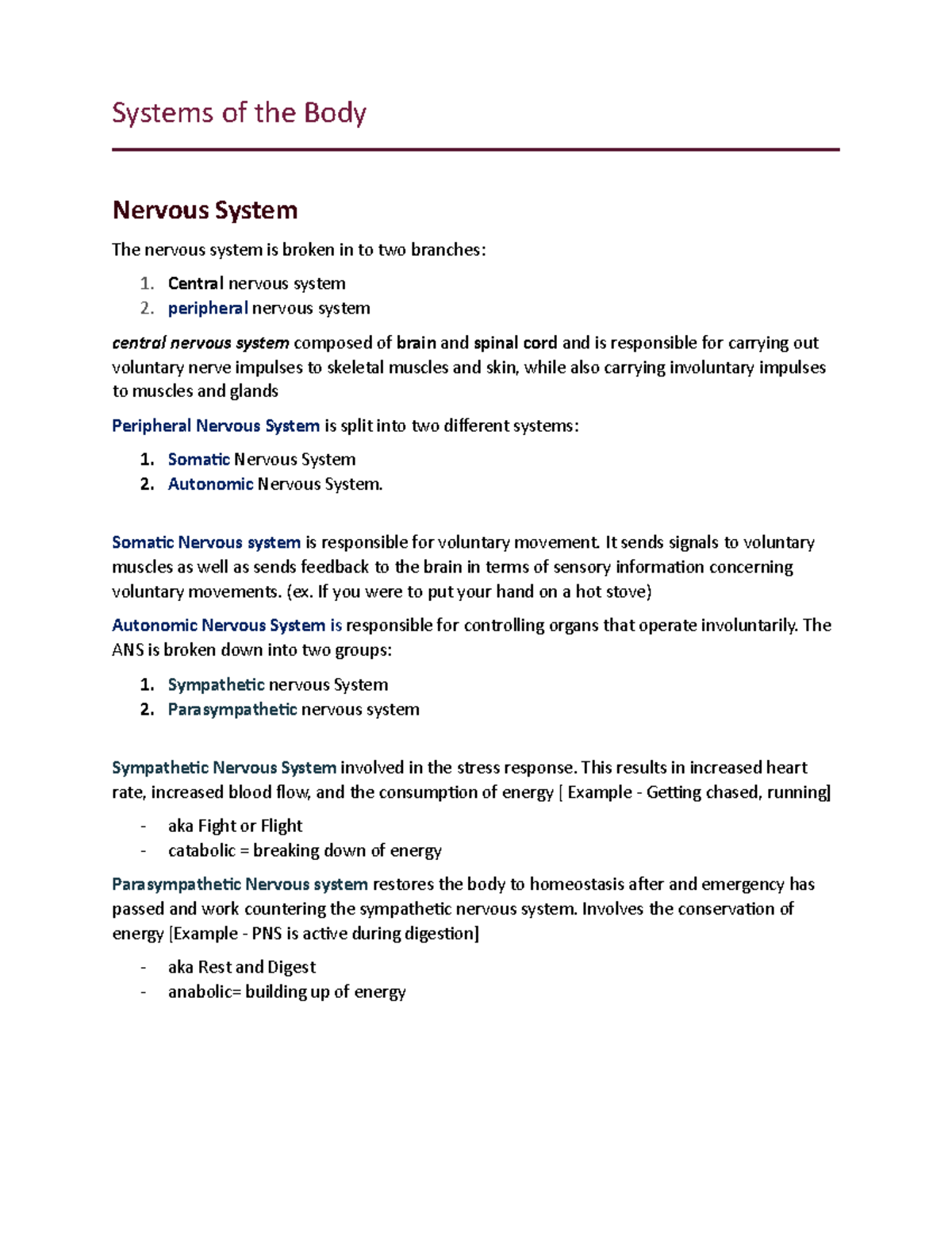 Systems Of The Body Copy Systems Of The Body Nervous System The