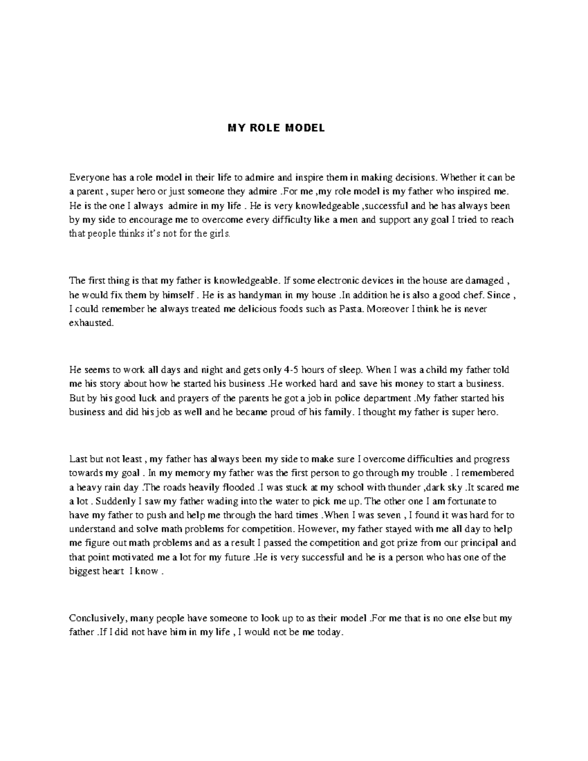 Assignments on Sociology’s important topics - MY ROLE MODEL Everyone ...