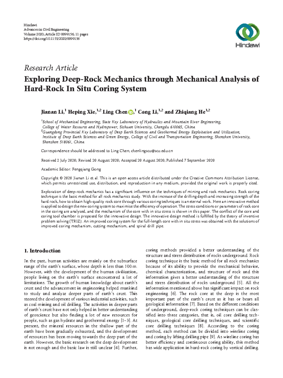 research article - Research Article Exploring Deep-Rock Mechanics ...