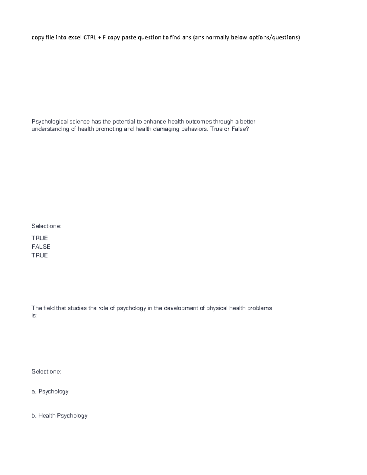 PSYC QUIZ answer and question full compliation - copy file into excel ...