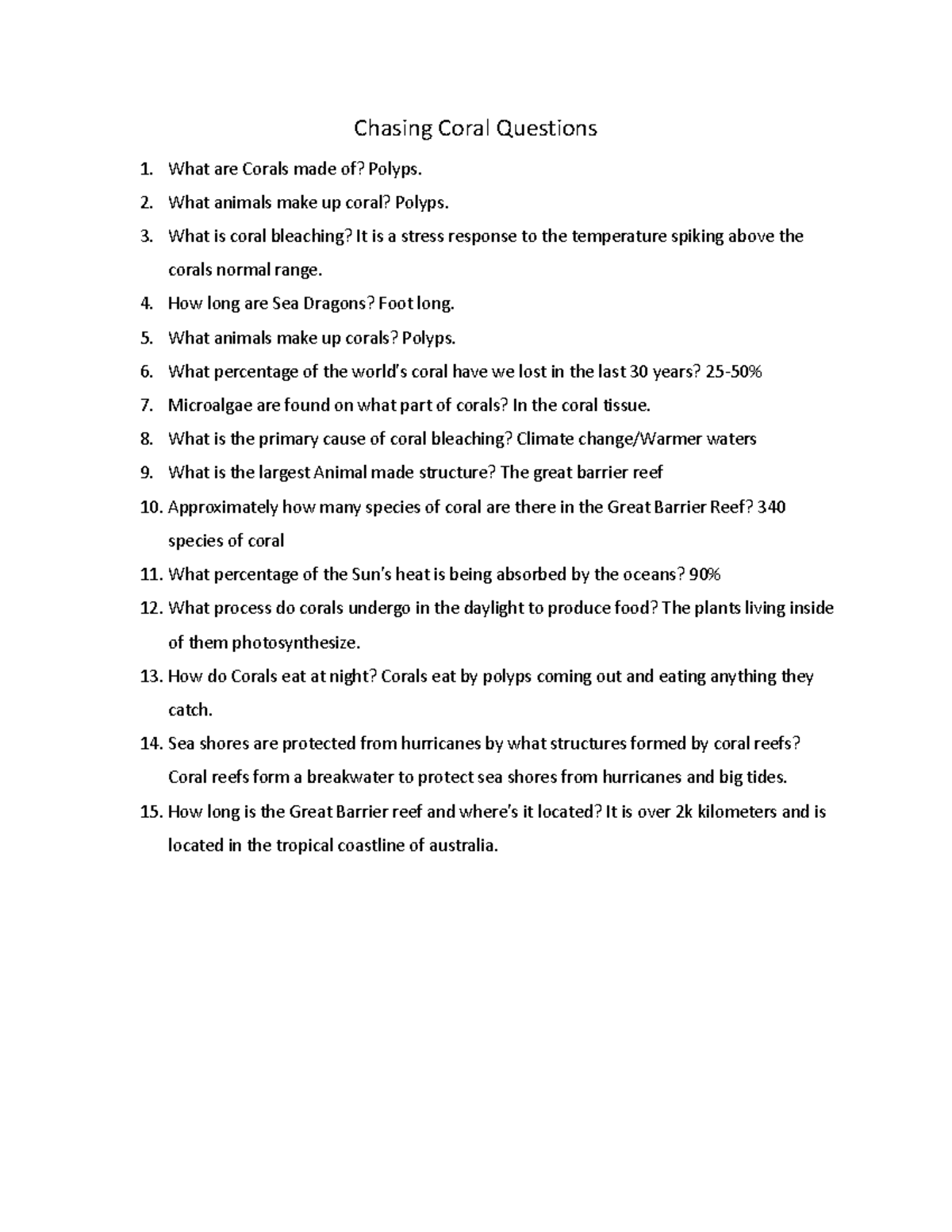 Chasing Corals Questions - Chasing Coral Questions What are Corals made ...