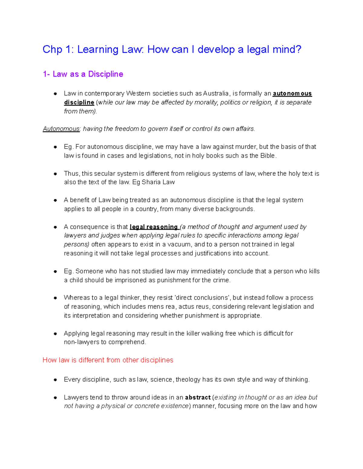 FAL Connecting to law Notes - Chp 1: Learning Law: How can I develop a ...