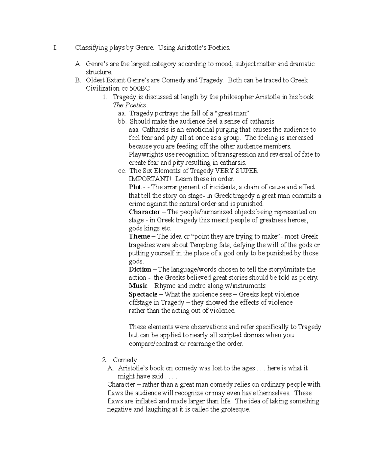 6 Elements for Theatre Apprectiation - I. Classifying plays by Genre ...