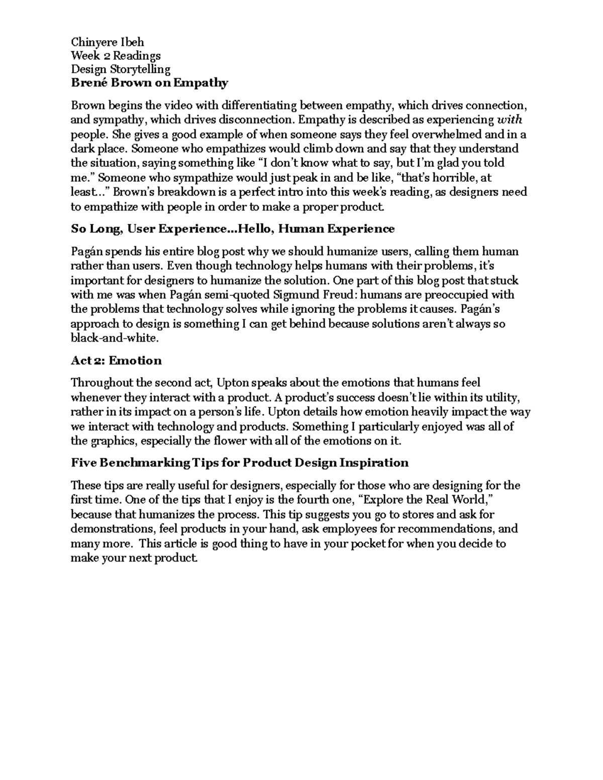 Week 2 Reading Response - Chinyere Ibeh Week 2 Readings Design ...