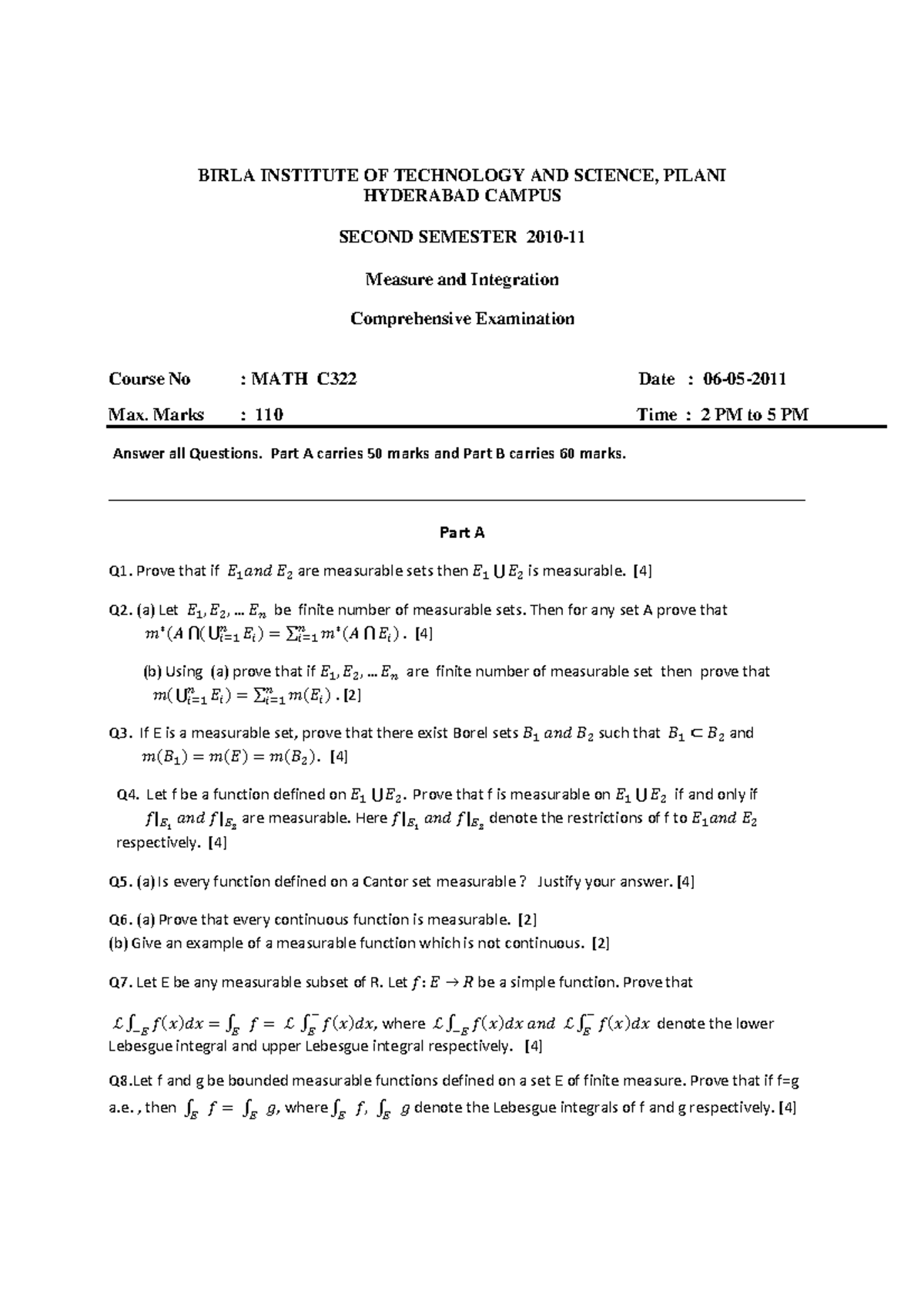 Compre - BIRLA INSTITUTE OF TECHNOLOGY AND SCIENCE, PILANI HYDERABAD CAMPUS SECOND SEMESTER 2010 ...