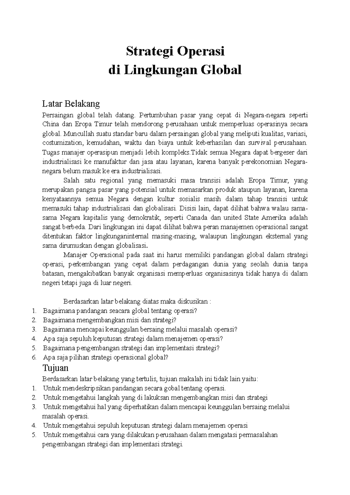 Manajemen-operasional 31Maret - Strategi Operasi di Lingkungan Global ...