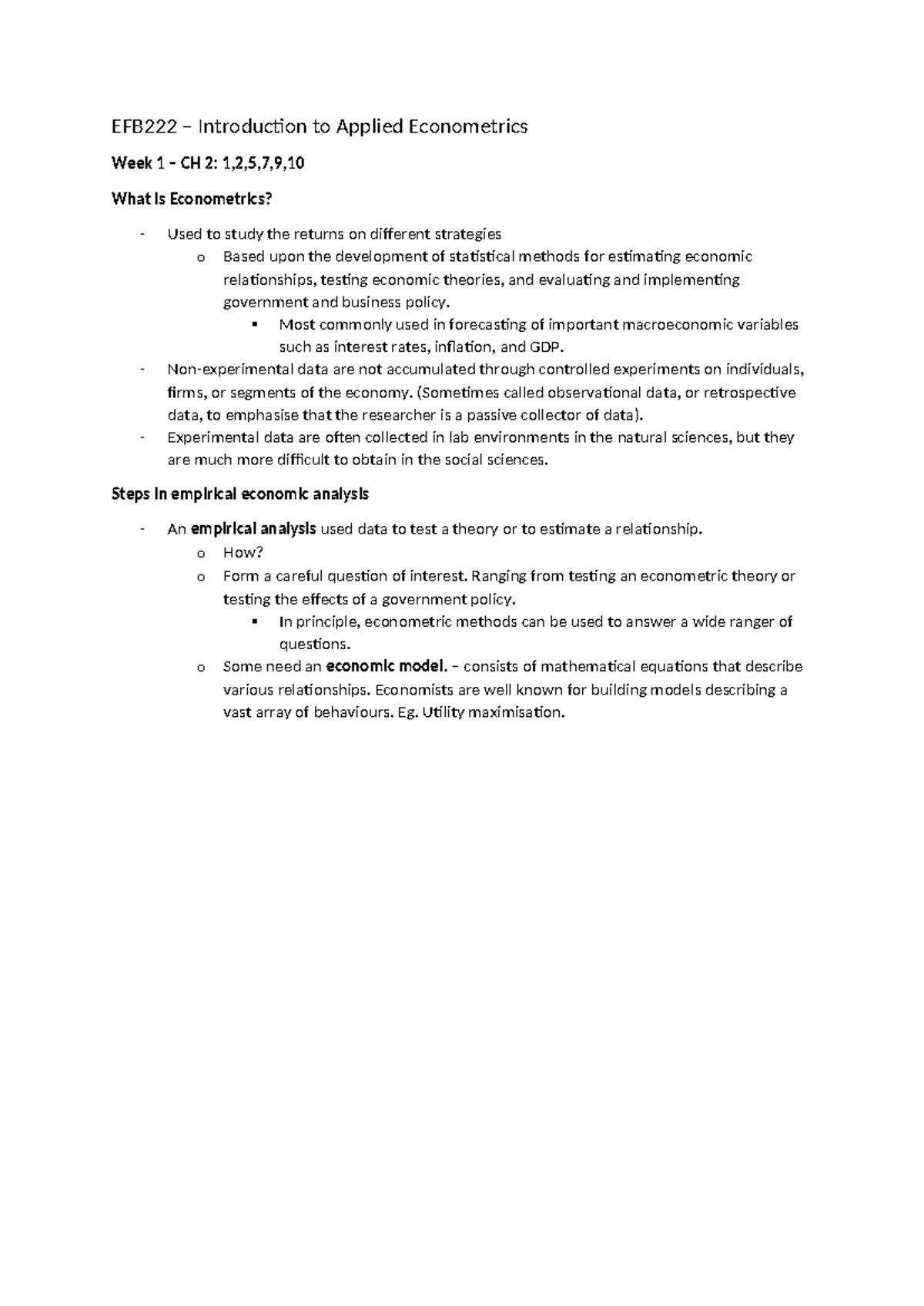 Efb222 Applied Econ Notes Efb222 Introduction To Applied