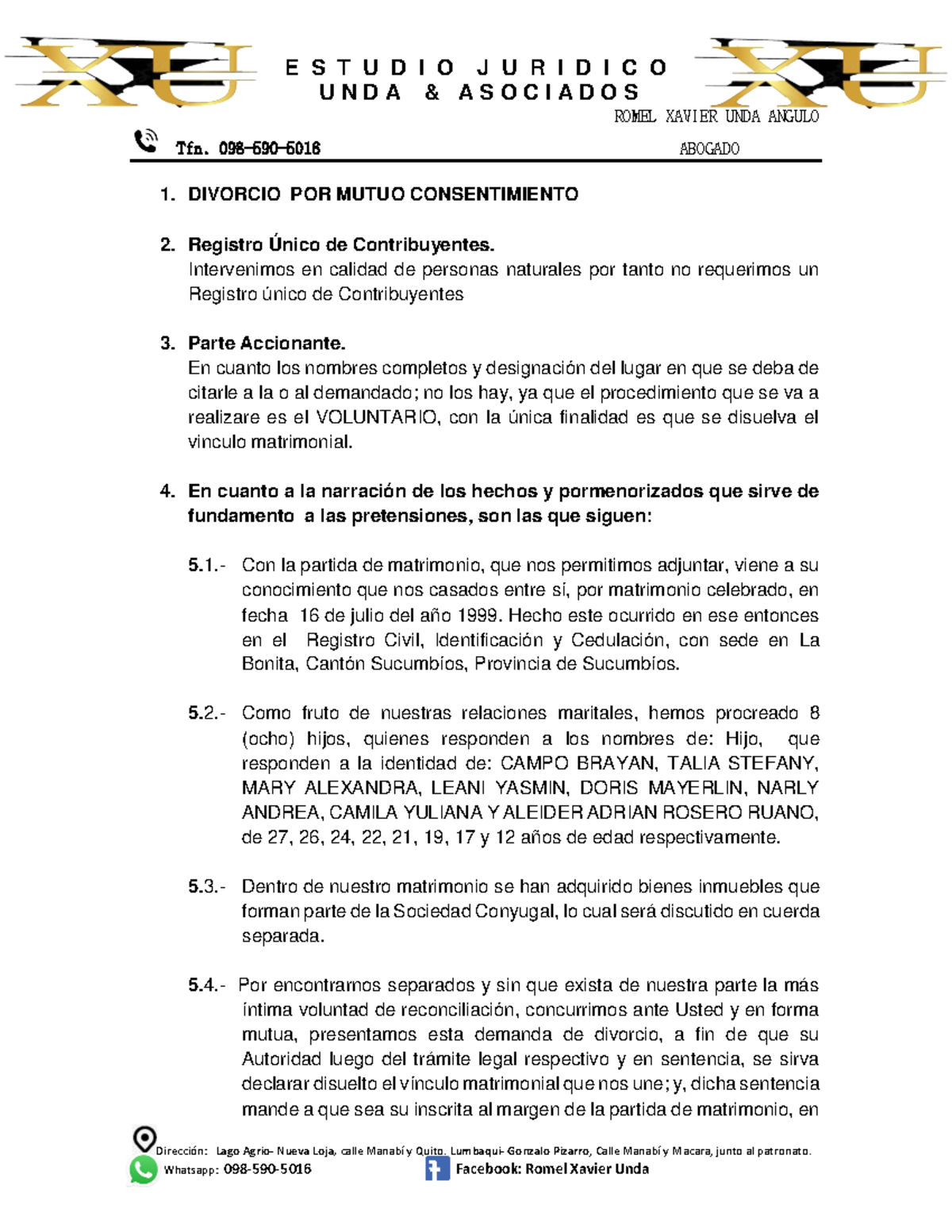 Divorcio Sra Doris E S T U D I O J U R I D I C O U N D A And A S O C I