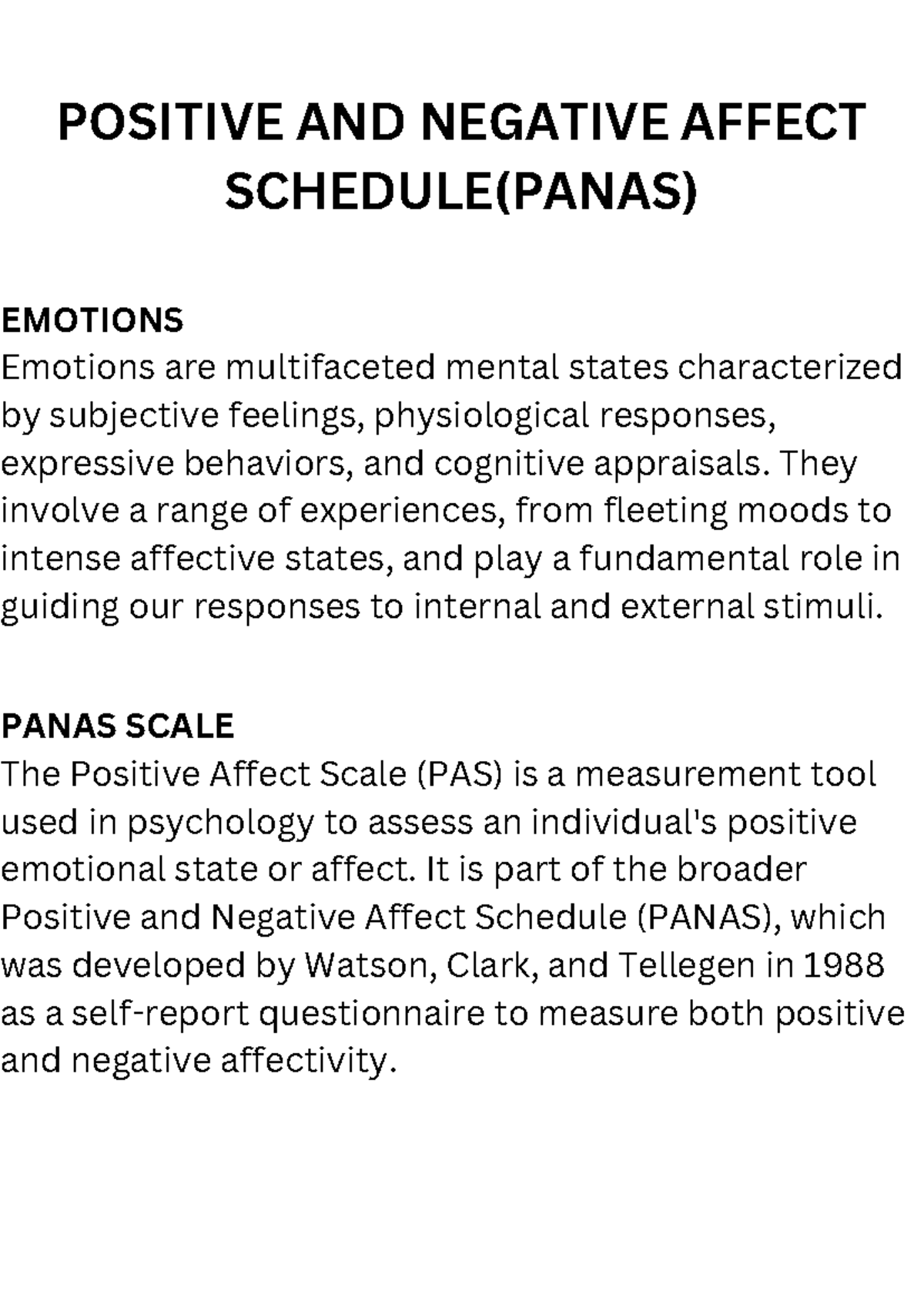 Positive AND Negative Affect Schedule( Panas) - POSITIVE AND NEGATIVE ...