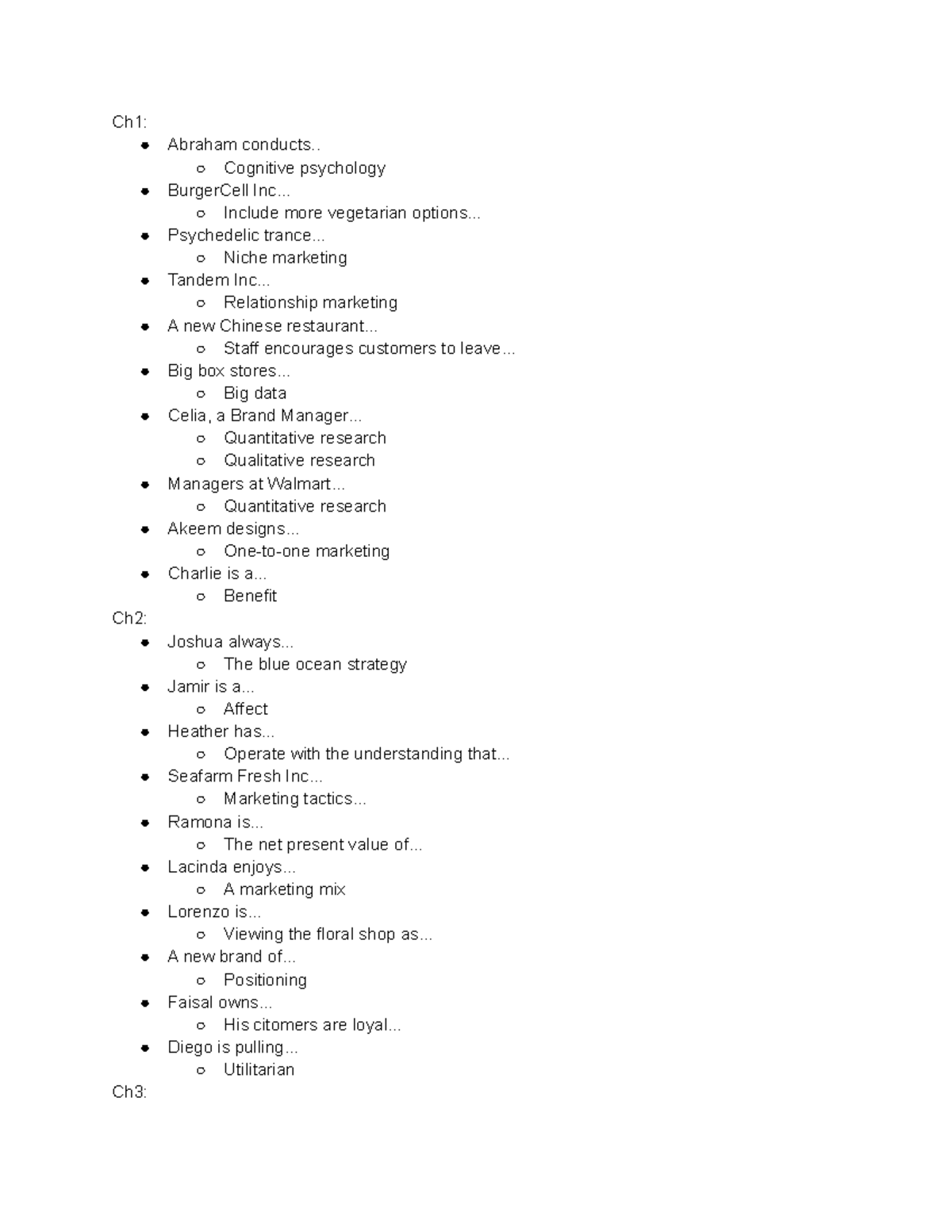 Final Cheat Sheet - Ch1: Abraham conducts.. Cognitive psychology BurgerCell Inc... Include - Studocu