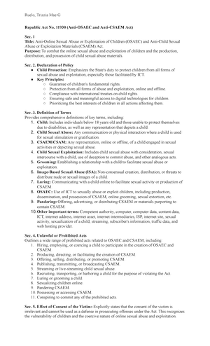 RA No. 9208 as amended by RA No. 10364 - Ruelo, Trizzia Mae G REPUBLIC ...