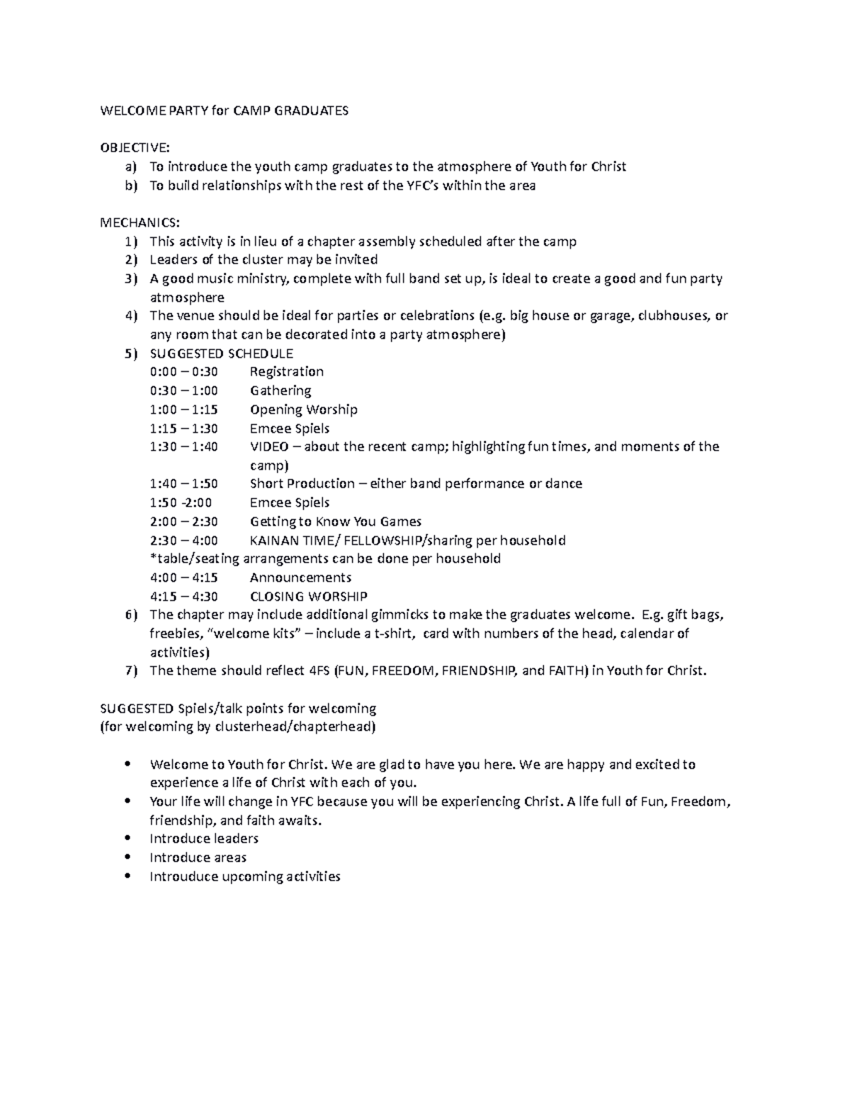 Appendix- Sample Welcome Party Program and Sked - WELCOME PARTY for ...