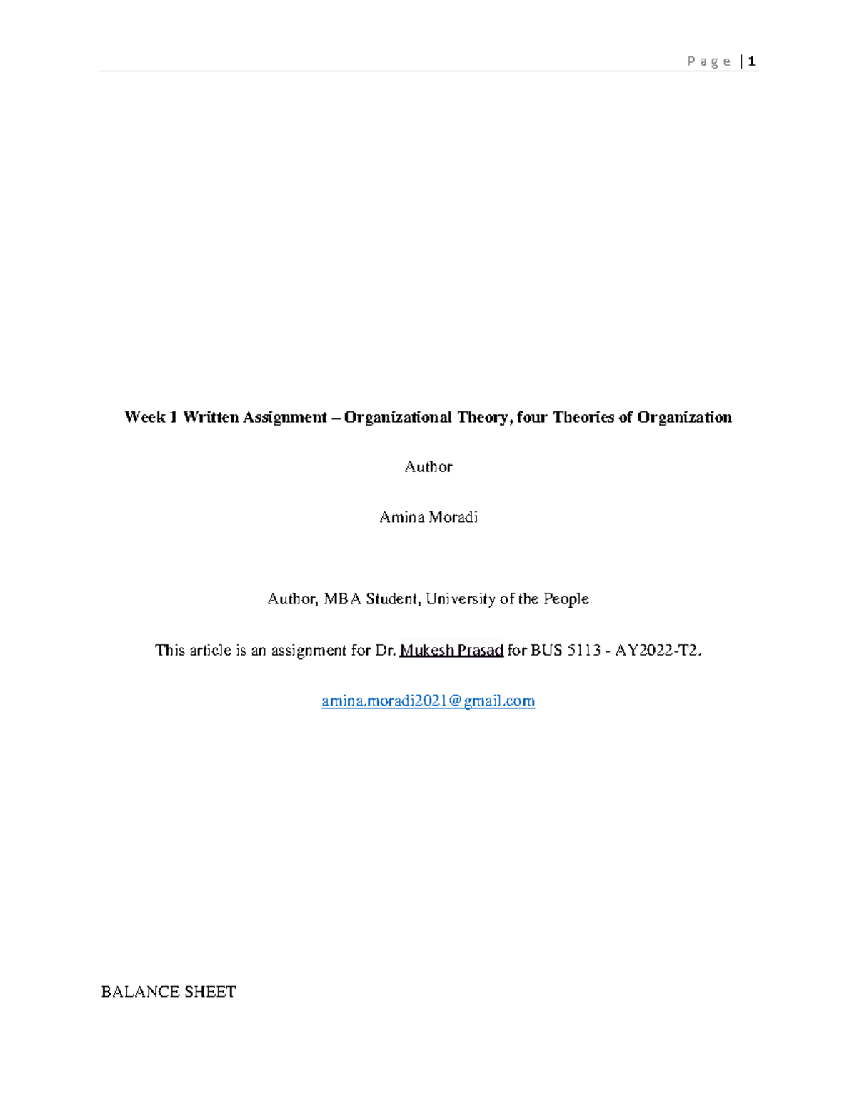 Week 1 Written Assignment – Organizational Theory, four Theories of ...