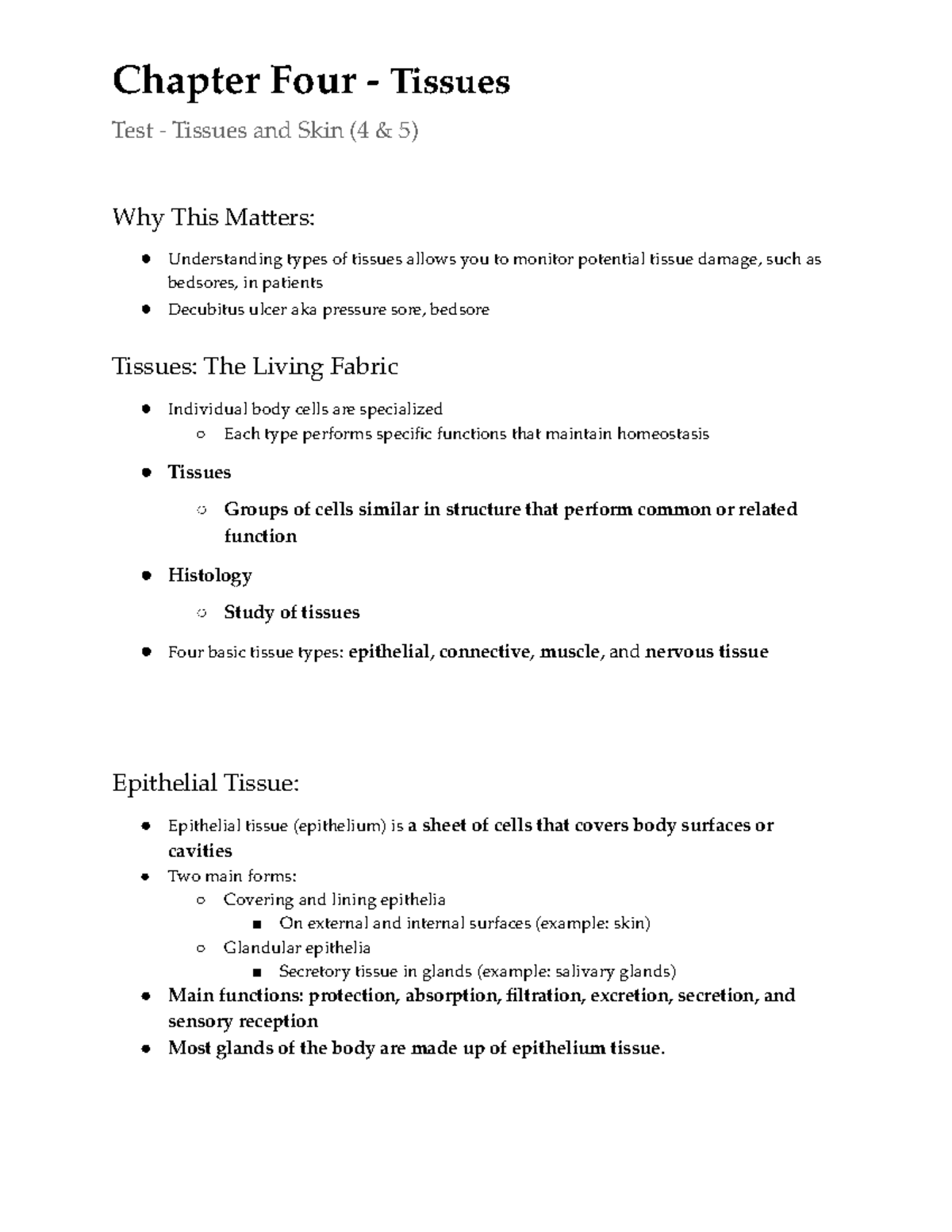 College Human Anat. & Physiology - Chapter Four (Tissues) Notes ...