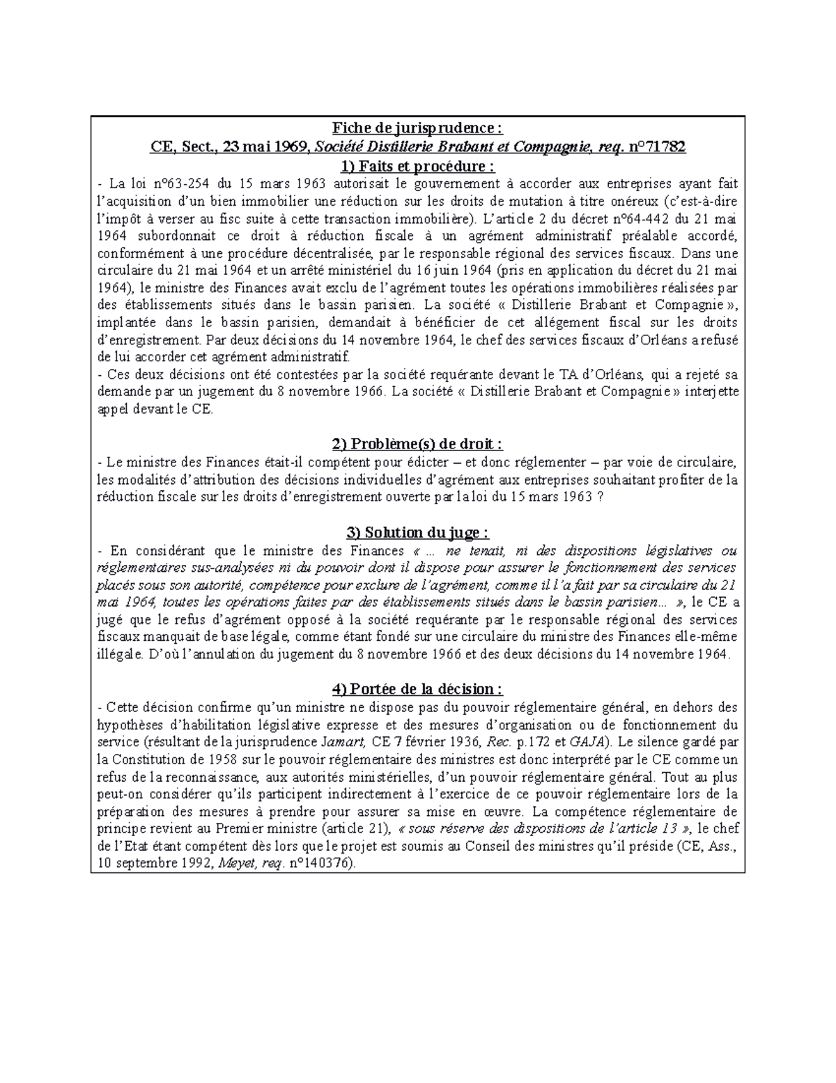 DA2 TD1 FJP CE23mai69 - Fiche de jurisprudence : CE, Sect., 23 mai 1969 ...