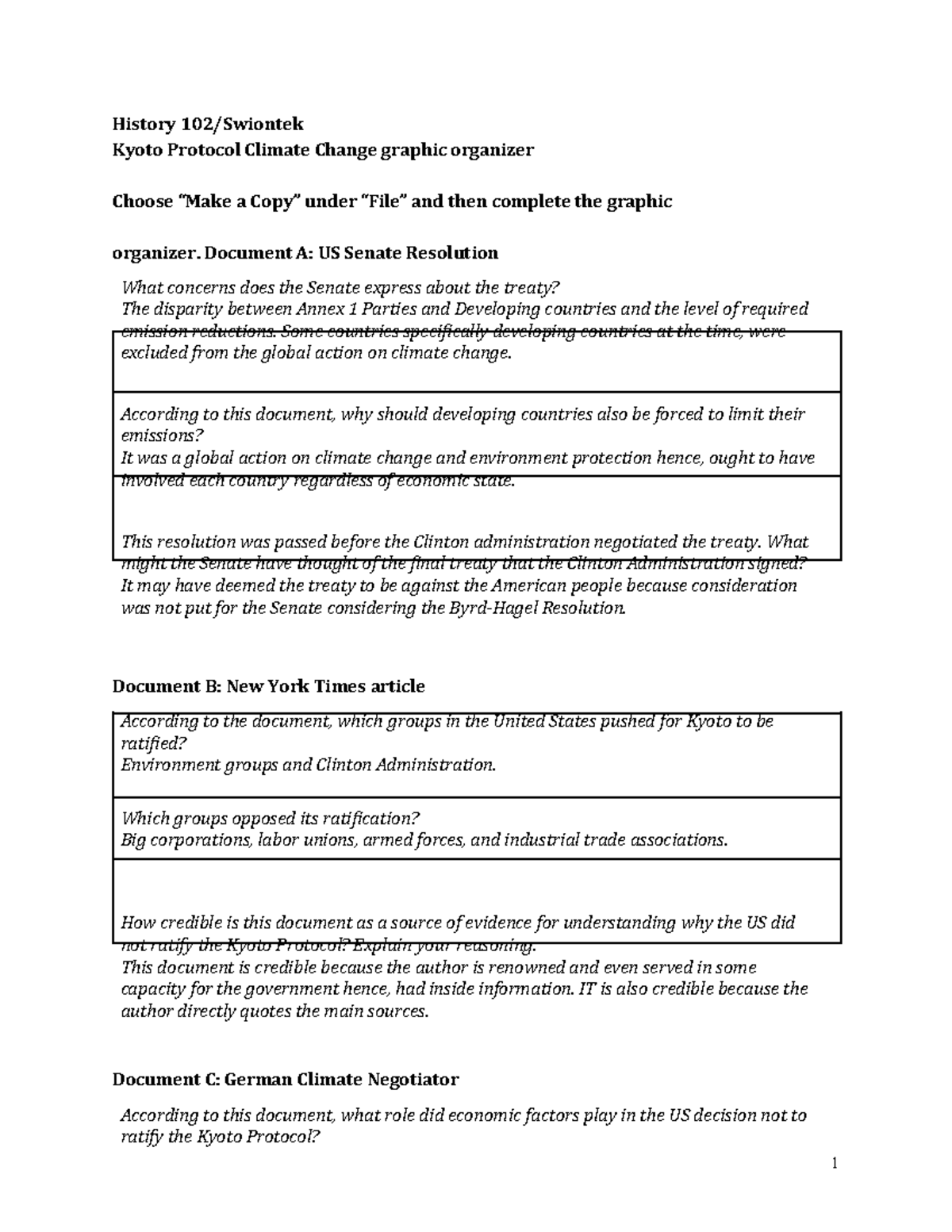 Kyoto Protocol Climate Change graphic organizer - 1 History 102 ...
