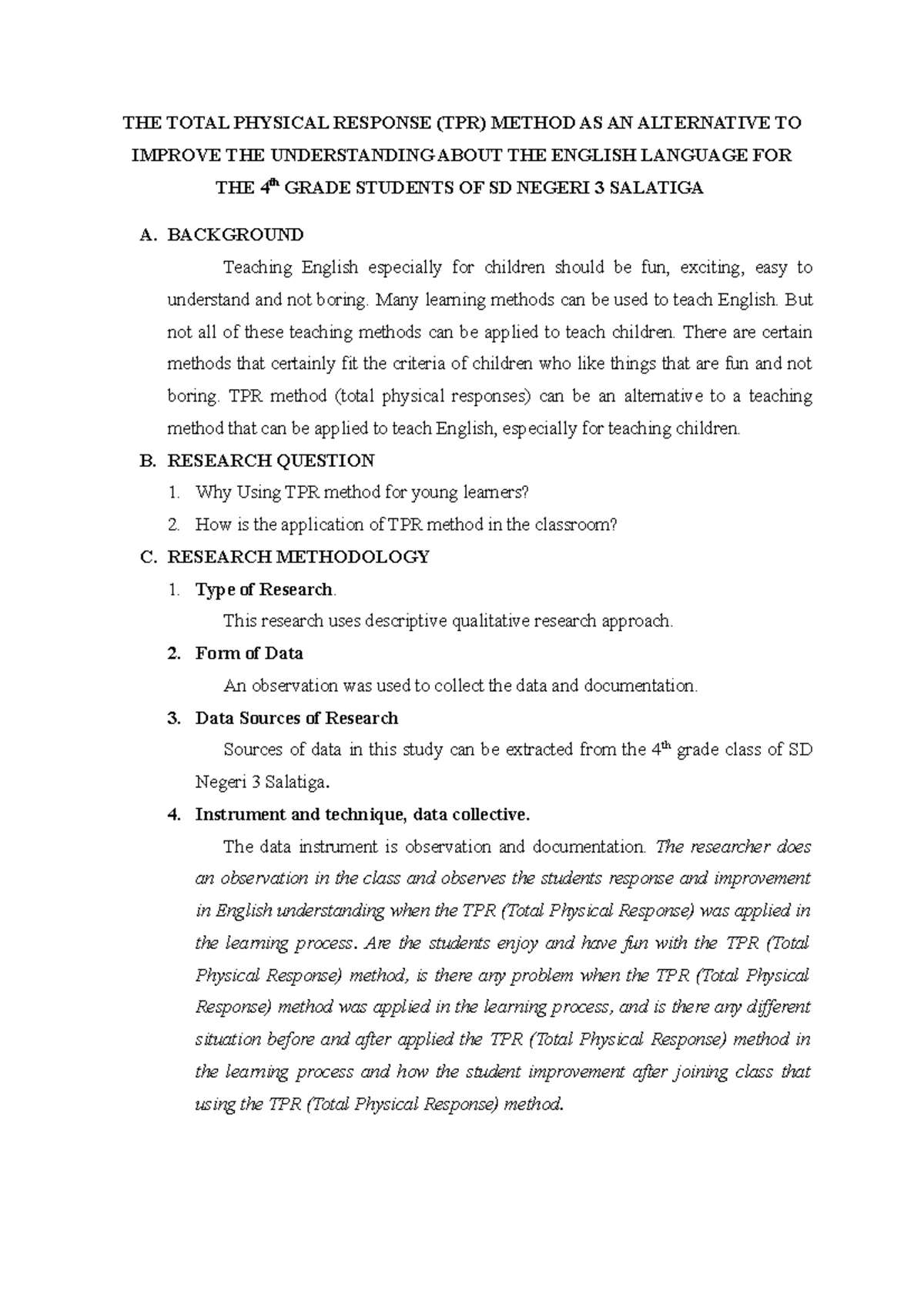 The Total Physical Response (TPR) Method - THE TOTAL PHYSICAL RESPONSE ...