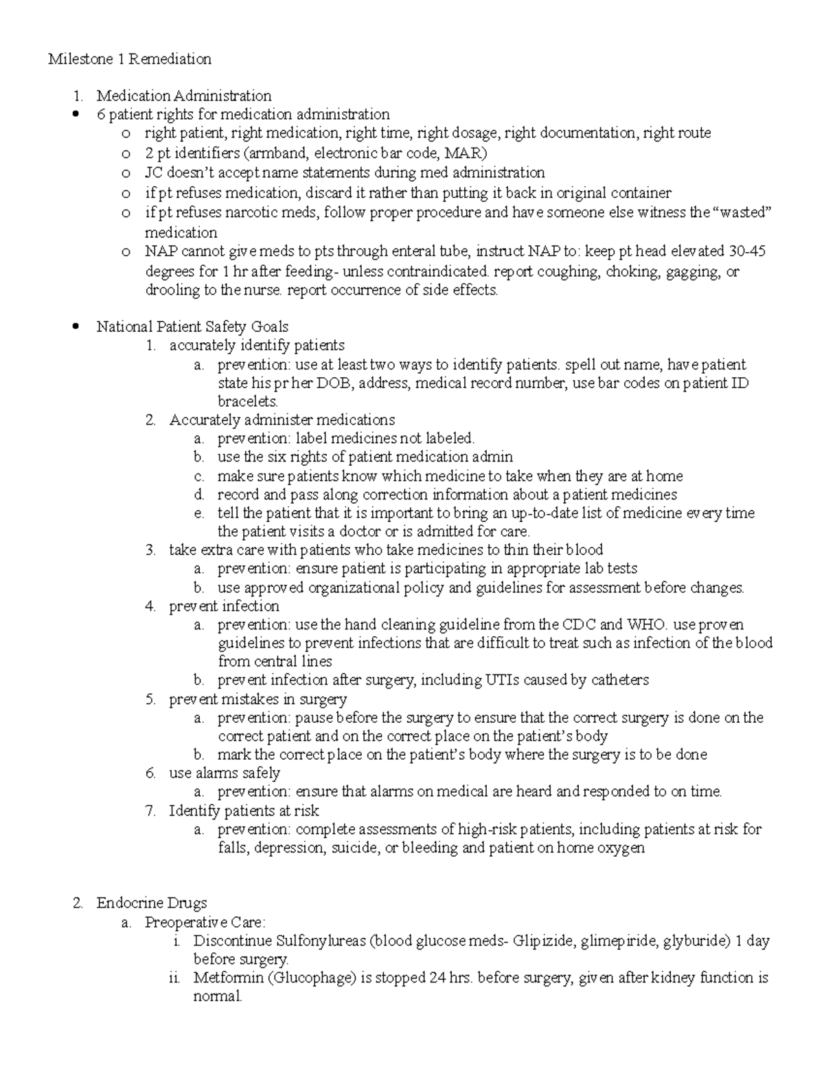 Milestone 1 Review - 1. Medication Administration 6 patient rights for ...