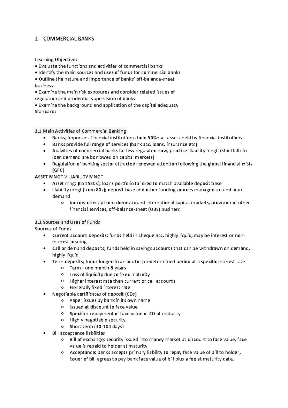 ACFI1003 2 - lecture notes and tutorial work - 2 – COMMERCIAL BANKS ...