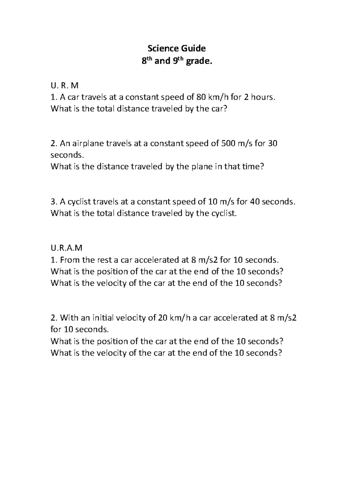 Science guide 8th 9th grade - Science Guide 8 th and 9 th grade. U. R ...