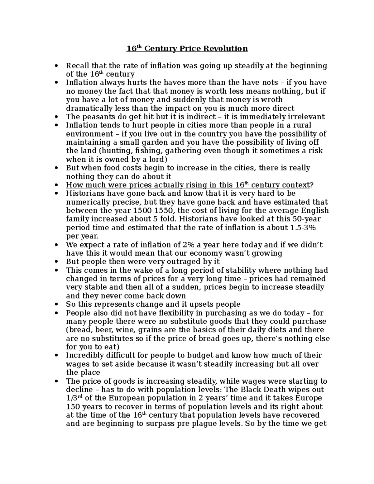 16th Century Price Revolution - 16 th Century Price Revolution Recall ...