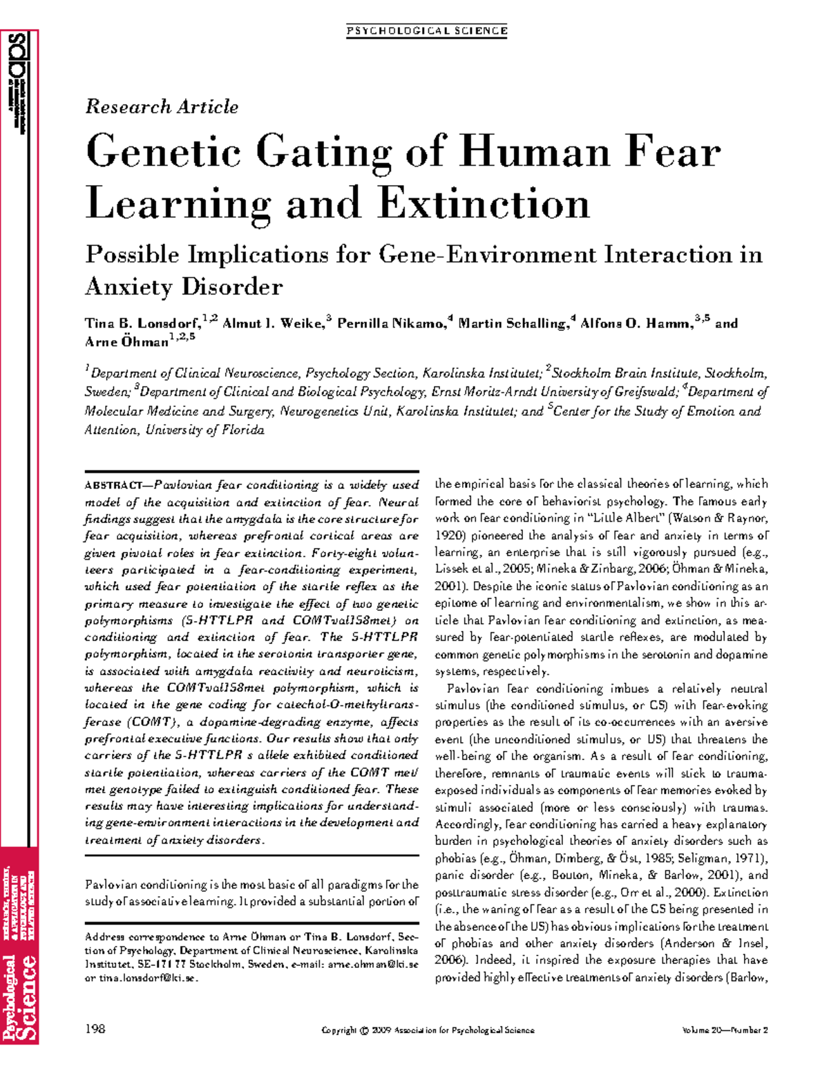 Genetic Gating of Human Fear - Research Article Genetic Gating of Human ...