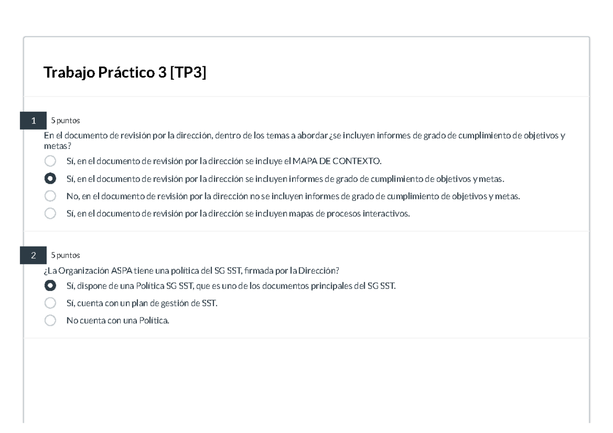 Trabajo Práctico 3 [TP3] 95% - 5 puntos En el documento de revisión por la dirección, dentro de ...
