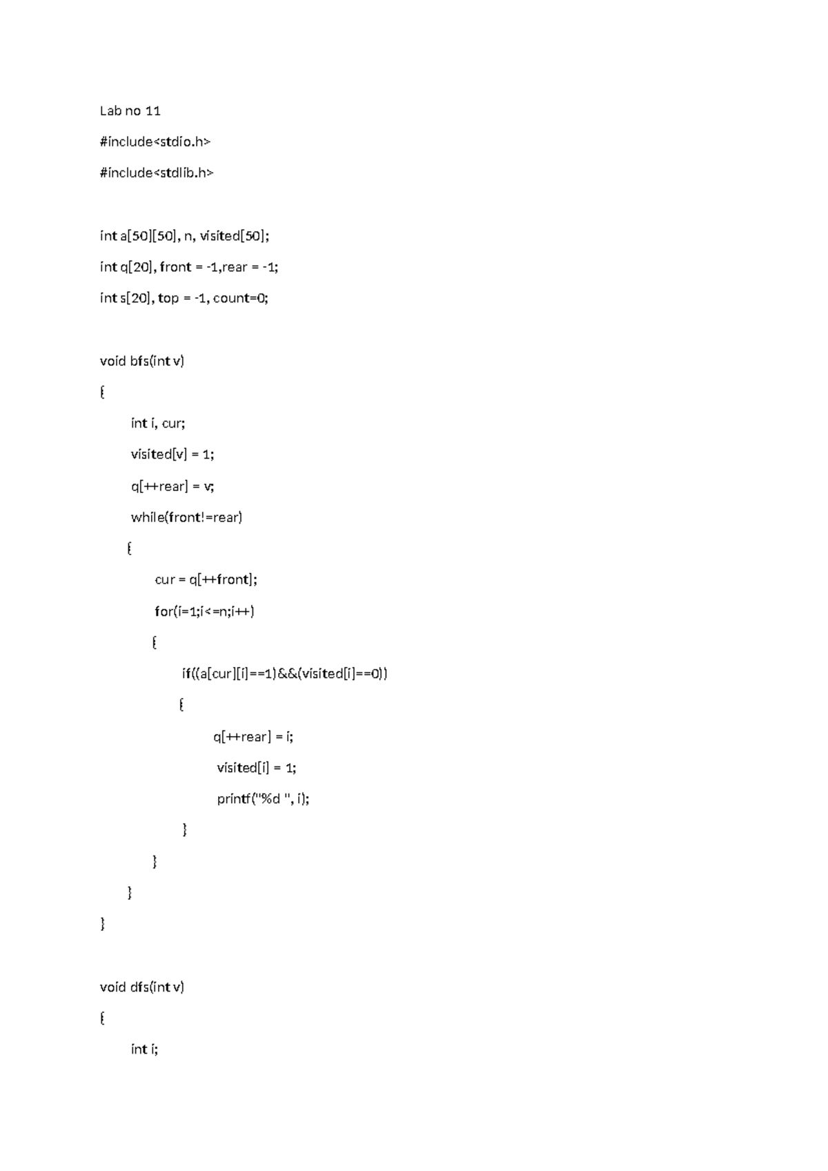 Dslab 11&12 - no submission - Lab no 11 #include #include int a[50][50 ...