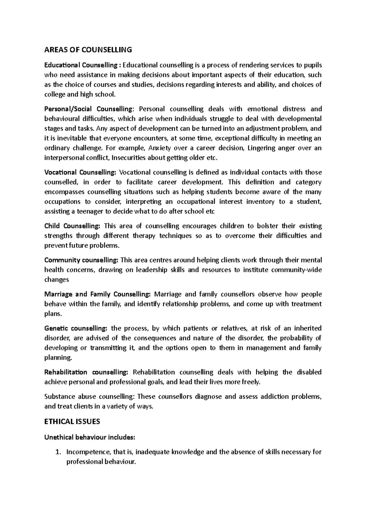 Areas OF Counselling - AREAS OF COUNSELLING Educational Counselling ...
