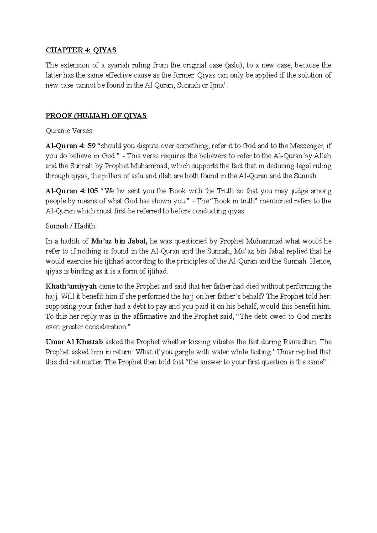 Chapter 4 - Qiyas - CHAPTER 4: QIYAS The extension of a syariah ruling ...