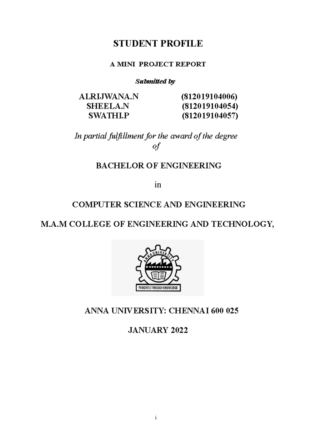 Placement software mini - i STUDENT PROFILE A MINI PROJECT REPORT ...