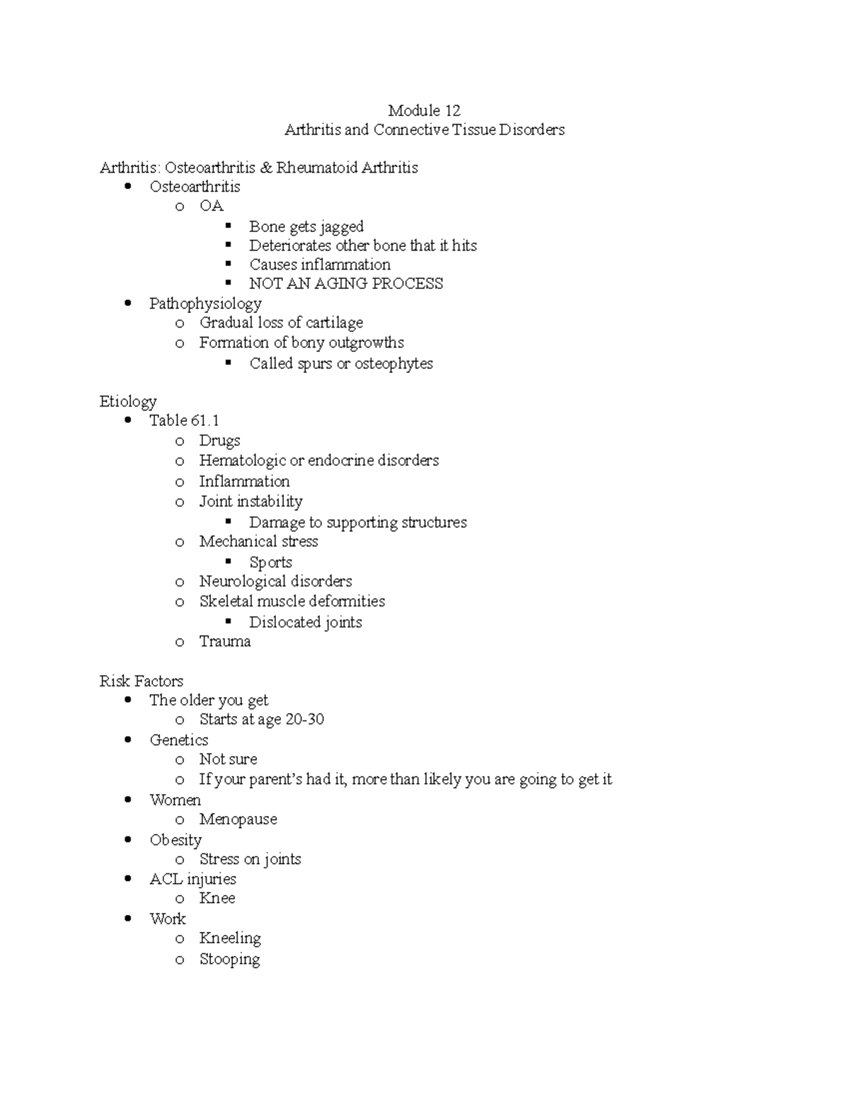 Arthritis and Connective Tissue Disorders - Module 12 Arthritis and ...