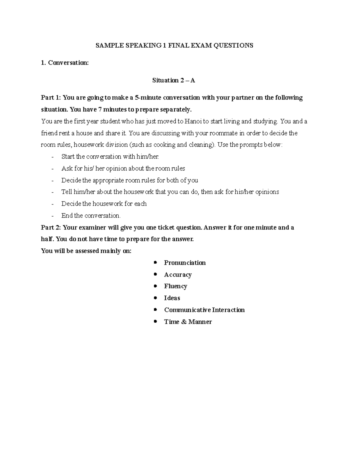 Sample- Speaking-1- Final-EXAM Unlock - SAMPLE SPEAKING 1 FINAL EXAM ...