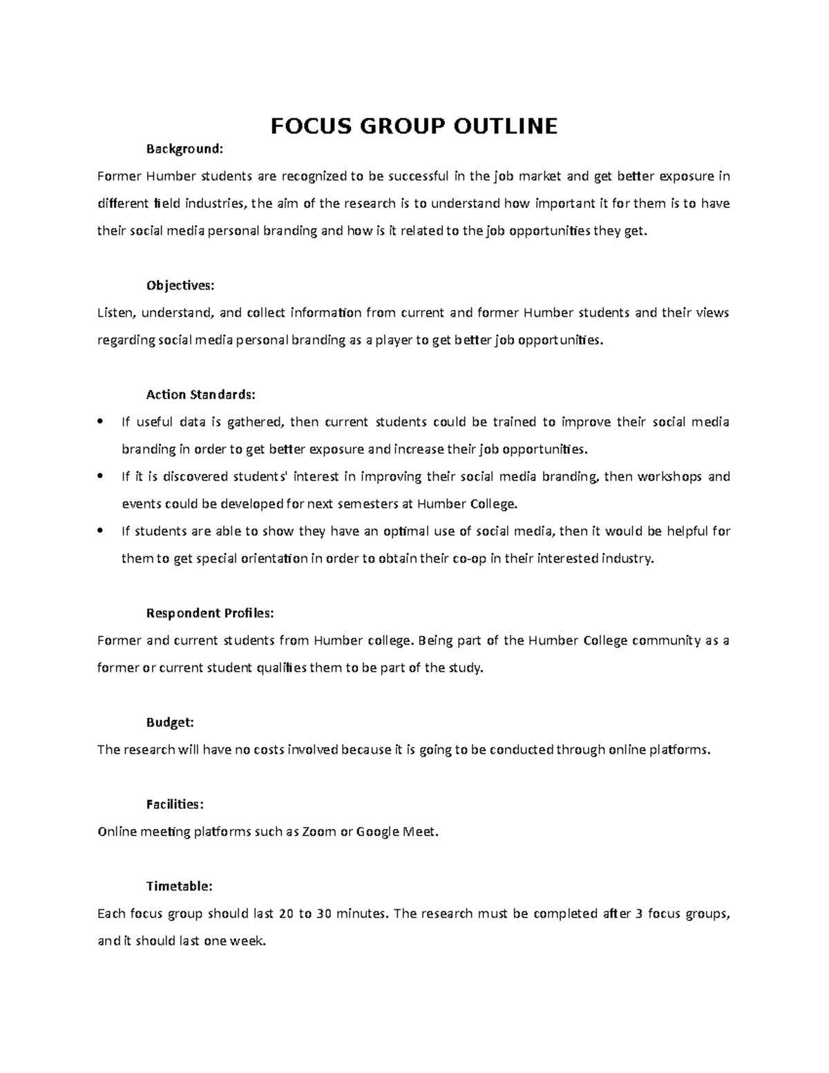 Assignment 3 - Business Research Methods - FOCUS GROUP OUTLINE ...